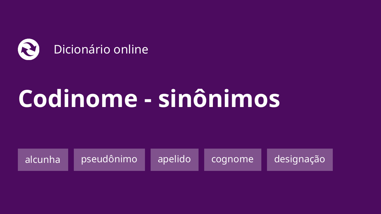 Codinome - sinônimos, pronúncia, significado, exemplos | OpenTran