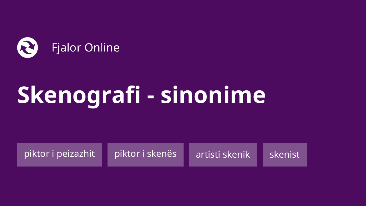 Skenografi - sinonime, shqiptimi, përkufizim, shembuj | OpenTran
