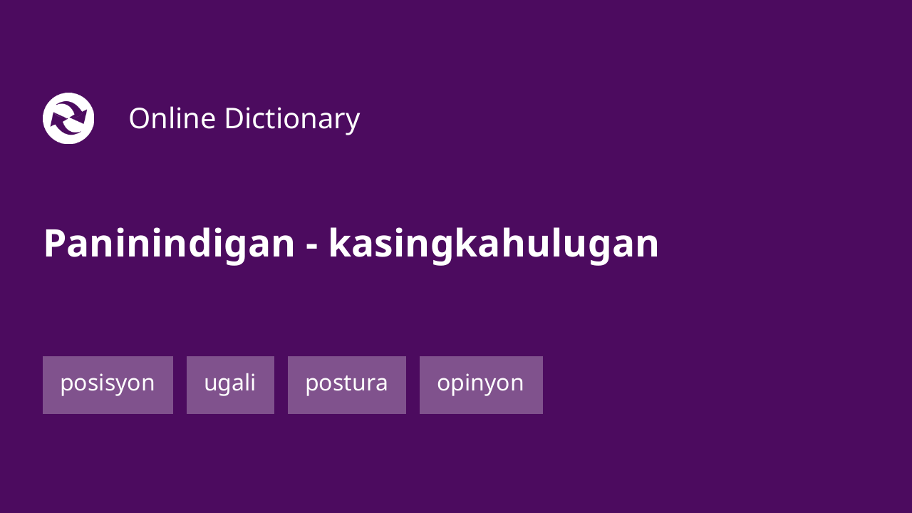 Paninindigan - kasingkahulugan, pagbigkas, kahulugan, halimbawa | OpenTran